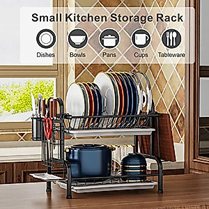 iSPECLE Dish Drying Rack, 304 Stainless Steel 2-Tier Dish Rack with Utensil Holder, Cutting Board Holder and Dish Drainer for Kitchen Counter