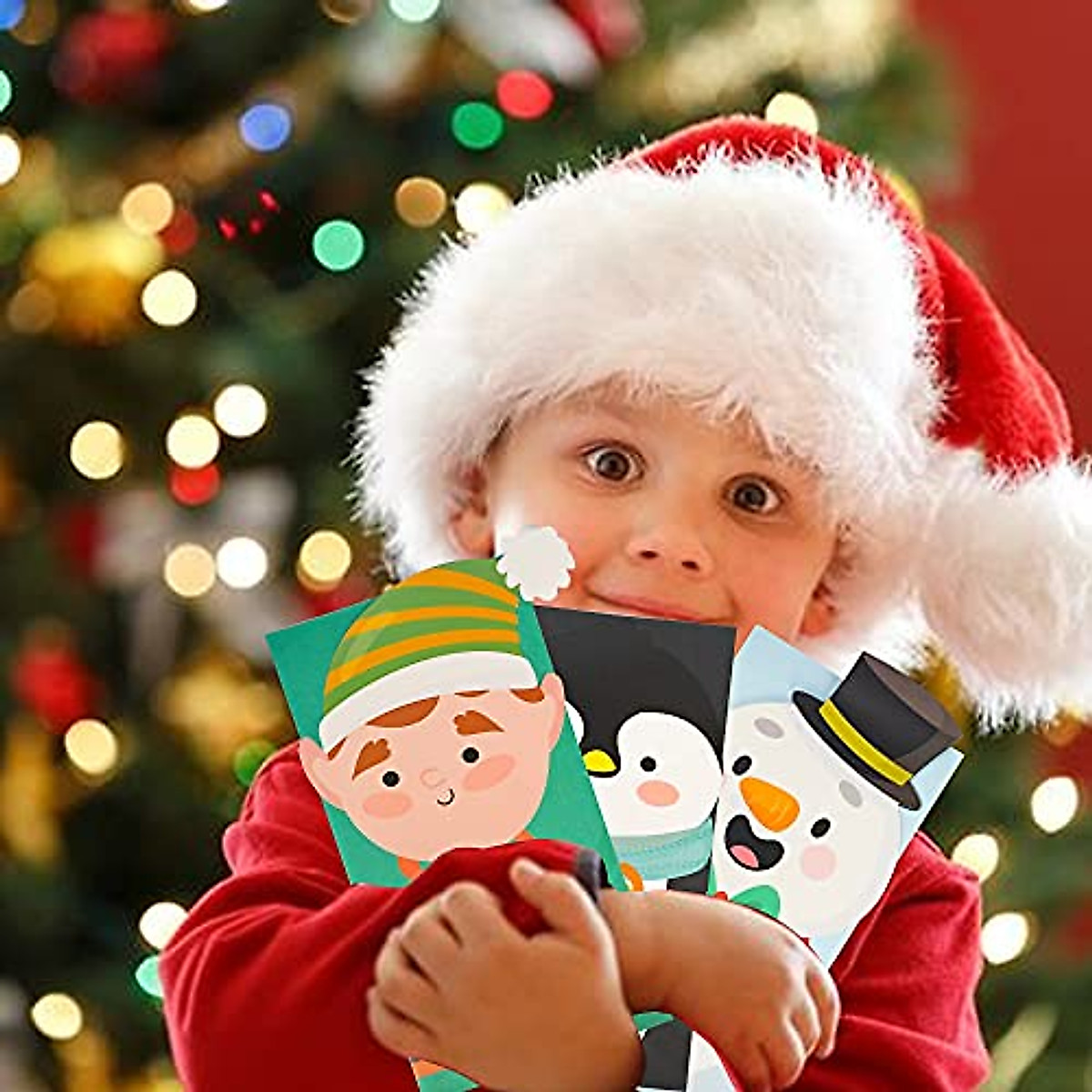 Uptotop Christmas Candy Bags, 24 Pack 2D Christmas Treat Bags with 6 Assorted Designs, Xmas Kraft Paper Bags for Holiday Cookie Candy Party Favor Supplies Decor