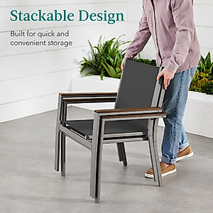 Best Choice Products Set of 2 Stackable Outdoor Textilene Chairs, All-Weather Conversation Dining Accent Furniture w/Armrests - Taupe/Charcoal