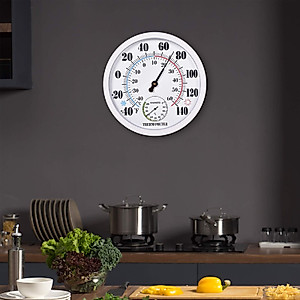 Indoor Outdoor Thermometer Large Waterproof Wall Patio Weather Thermometer No Battery Required Hanging Decor (White)