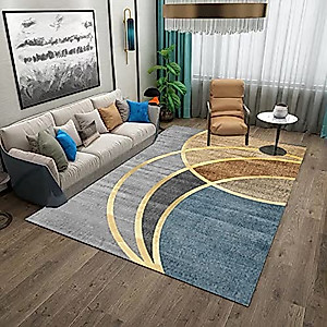 Area Rug 8x10 Feet / 240x300 cm Area Rugs for Living Room, Anti-Skid Extra Comfy Fluffy Floor Carpet for Indoor Home Decorative Gray Blue Yellow Black Semicircle Pattern