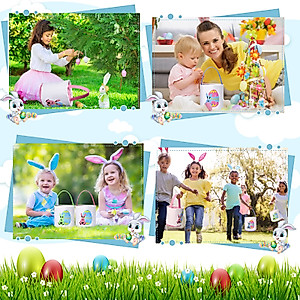 Honeydak 4 Pcs Easter Bunny Basket Bags for Kids Canvas Bunny Totes Bag Bucket for Easter Eggs Toys Rabbit Easter Hunt Basket with Handle Easter Party Decoration Personalized Eggs Candy Present Carry
