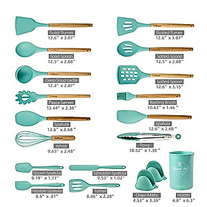 LeMuna 18pcs Silicone Kitchen Utensils Set, Kitchen Cooking Utensils Set with Holder, Wooden Handle Silicone Utensils Set, Heat Resistant, BPA Free, Non Toxic