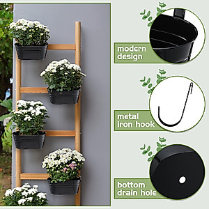 Zubebe 20 Pack Metal Iron Hanging Flower Holders Balcony Railing Planters Bucket Flower Pots with Detachable Hook Large Hanging Planters Rustic Herb Railing Planter for Indoor Outdoor Garden (Black)