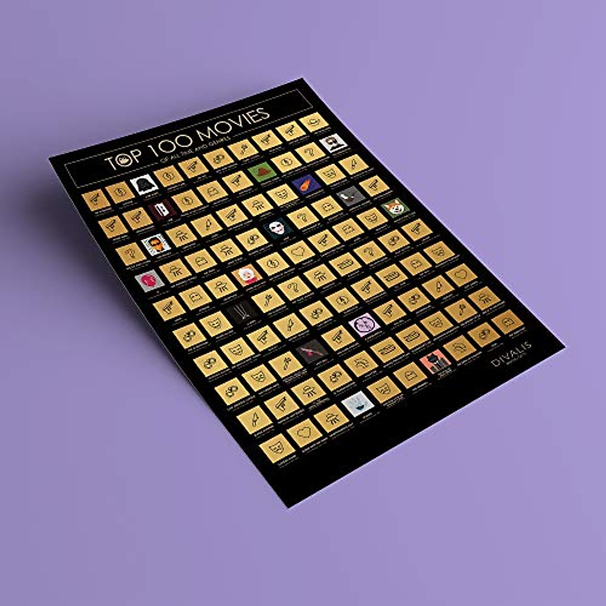 Top 100 Movies Scratch Off Poster - Films of all Time Bucket List - 24x16" Easy to Frame Scratchable Cinema Checklist Poster - Must See Movie Challenge - 100 Essential Movies Scratch off Calendar with Scratcher Included - Greatest Movies for Family to Wat