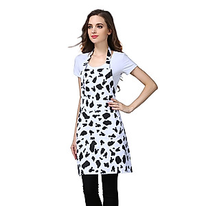 Love Potato Cute Women Girls Cooking Kitchen Apron with Pockets Black White Cow Print Bib Apron Gift, White