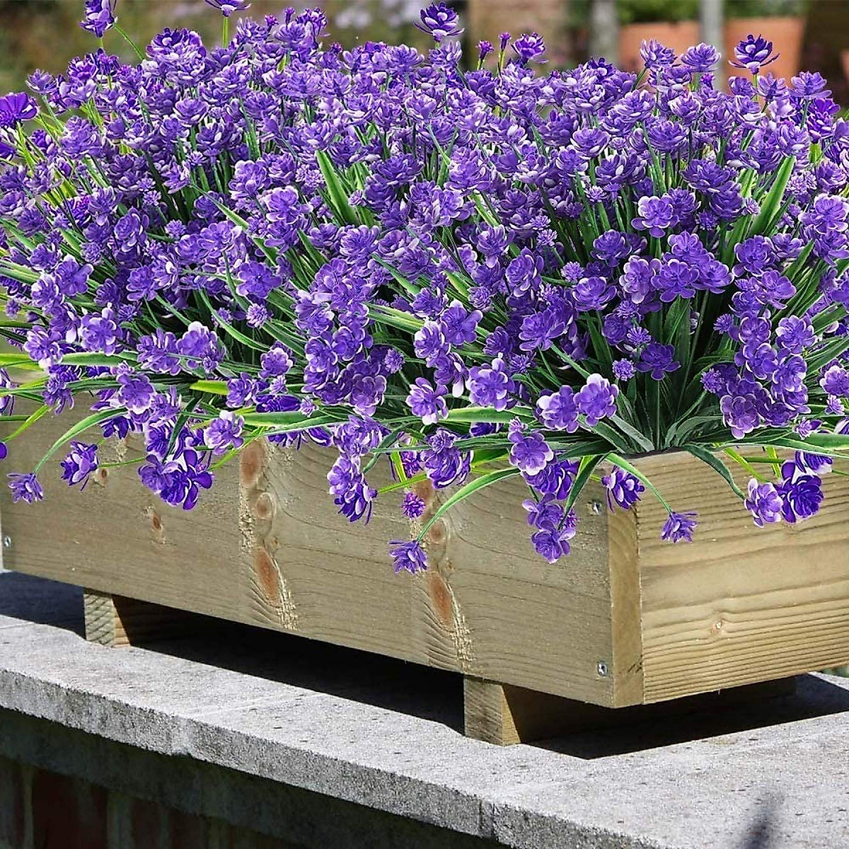 Molioon 8 Bundles Artificial Flowers Outdoor UV Resistant No Fade Faux Plastic Plants Fake Shruns for Garden Porch Home Wedding Window Decor (Purple-1)