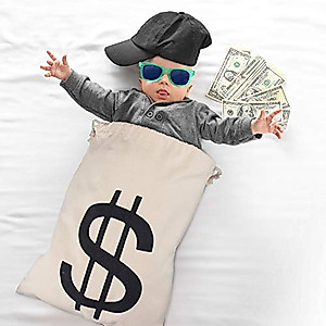 Boao 19.7 x 15.8 Inch Money Bag Dollar Sign Bag Money Drawstring Canvas Bag with Dollar Symbol for Toy Favor Cosplay Themed Party