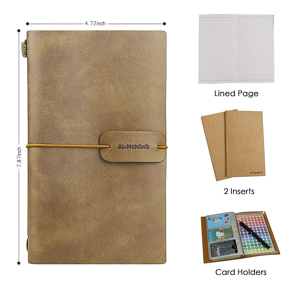 Travel Journal Notebook Vintage Retro Handmade Leather Lined Journal Refillable Note Book for Taking Notes by ai-natebok, 4.72 X 7.87inch (White Coffee)