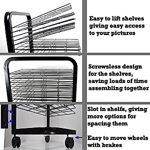 Drying Rack, 25-Shelf Mobile Drying Rack with Wire Shelves for Works of Art, Black Powder Coated Finish, Drying & Print Racks, Protect Artwork When Drying，Ideal for Schools and Art Clubs