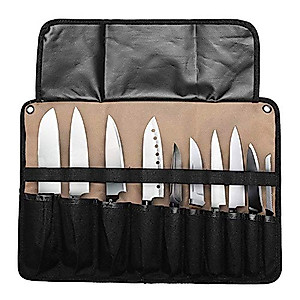 10 Slots Chef Knife Roll Bag Waterproof Oxford Cloth Roll Utensil Holder Storage Bag Multi Purpose Knife Roll Pouch with Cover Flap Wrap String for Small Size knife