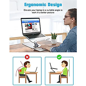 STOON Foldable Laptop Stand for Desk, Ergonomic Portable Computer Stand with Adjustable Height, Ventilated Aluminium Laptop Riser Holder Compatible with MacBook Pro, Air, All Notebooks 10-16"(Silver)