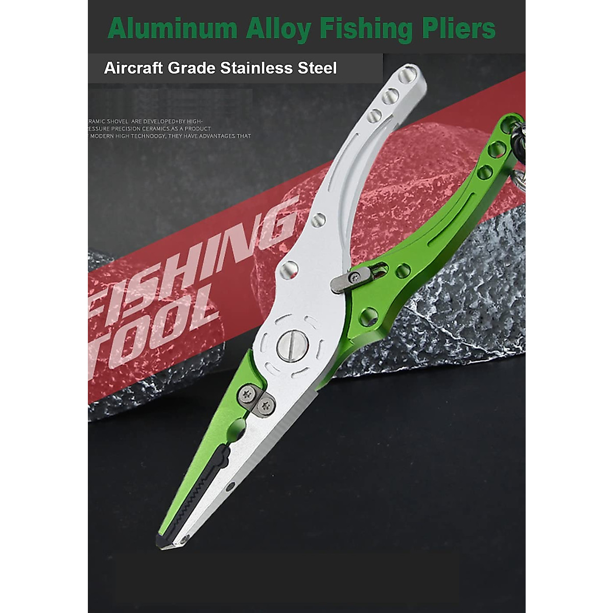 HZXINWANG Fishing Pliers, Aviation Aluminum Fishing Pliers Line Cutters, De-Hookers, Fishing Tool Sets, Weaving Scissors, Saltwater Resistant Fishing Gear (Aviation Aluminum Model, Green Silver)