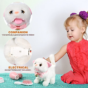 WorWoder Plush Electronic Interactive Cats That Move and Meow Walking Lifelike Interactive Toy Robot Kitten Pet Cute Stuffed Kitten for Girls Kids (White)