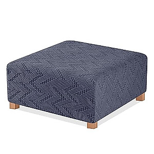 Ruaozz Ottoman Covers Slipcover Rectangle Footrest Stool Cover Ottoman Slipcovers Storage Stool Ottoman Cover Soft Stretch Jacquard Washable with Elastic Straps Bottom（Large, Grey