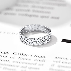 FOCALOOK Celtic Knot Ring 925 Sterling Silver Triquetra Ring Wedding Band Stackable Ring Celtic Jewelry for Women(Size 8)