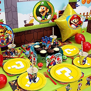 Nuwontun Mario Birthday Party Supplies Mario Birthday Party Decorations,32PCS Plates Set for Mario Birthday Baby Shower Decor