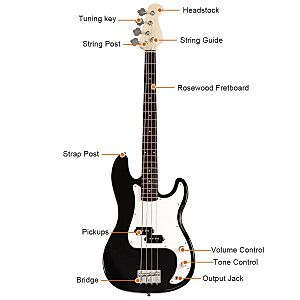 Goplus Electric Bass Guitar Full Size 4 String with Strap Guitar Bag Amp Cord (Black Bass 4 Straps)