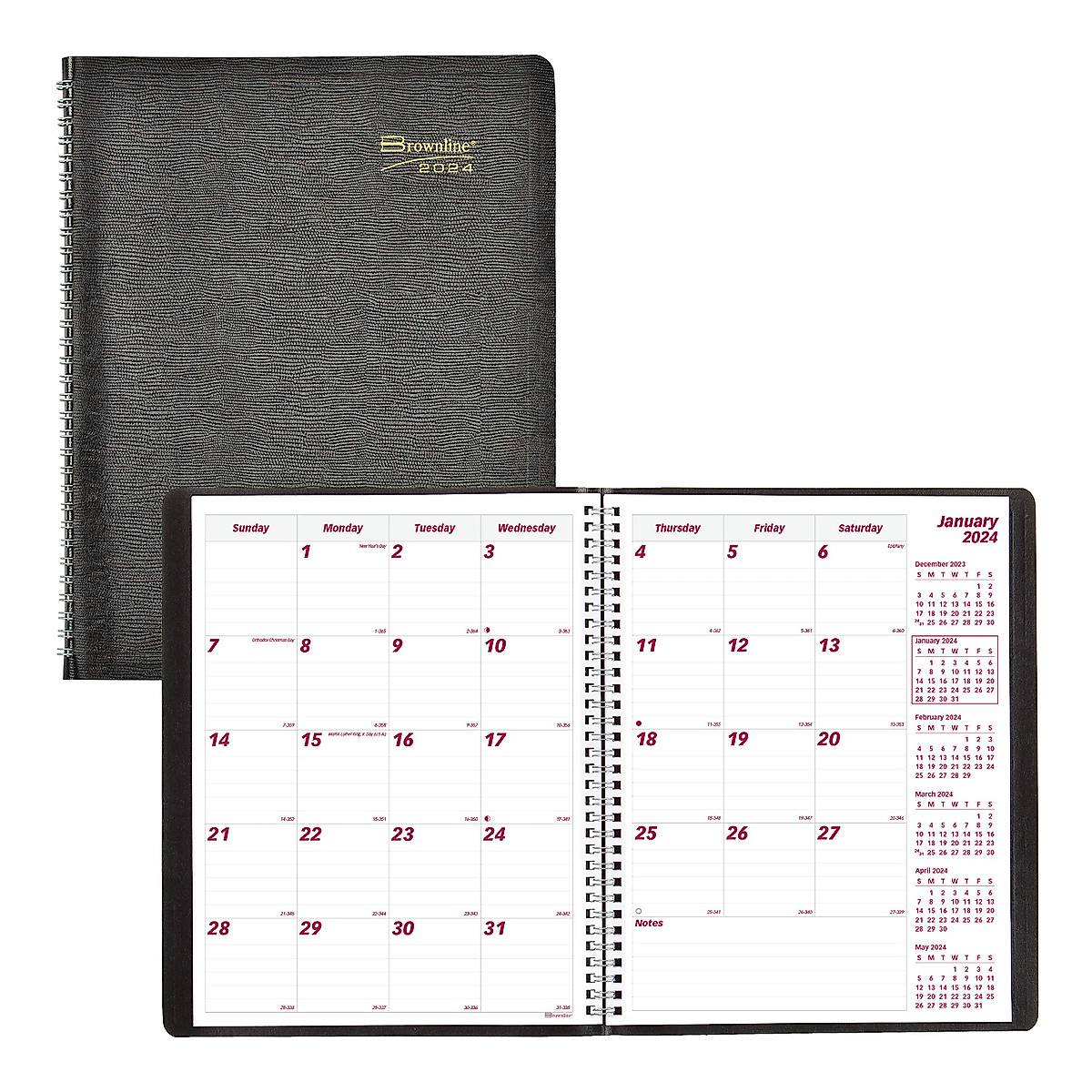 Brownline 2024 Essential Monthly Planner, 16 Months, September 2023 to December 2024, Twin-Wire Binding, 11" x 8.5", Black (CB1260.BLK-24)