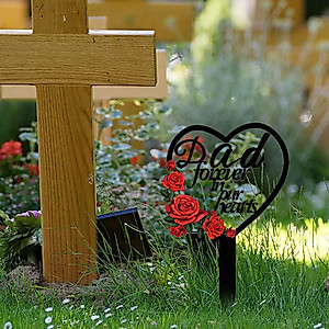ZPhomeing Grave Decorations with Heart and Flower for Loss Dad Metal Cemetery Memorial Plaques Sympathy Grave Markers - Black Decorative Garden Cemetery Stake