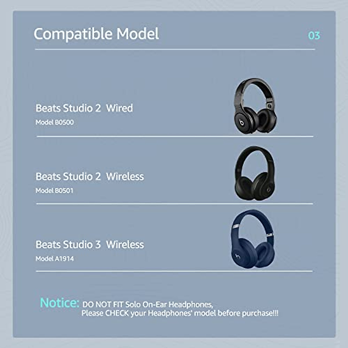 Wzsipod Studio 3 Replacement Earpads for Beats Wireless Headphones, Compatible with Beats Studio 2 Wired, Do Not Fit Solo 3/2, Beats Cushion Replacement Made of Memory Foam and PU Leather (Iron Grey)
