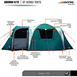 NTK Arizona GT 12 Person Tent for Family Camping | 20.6x10 ft Camping Tent with 2 Rooms, 2 Doors, 100% Waterproof Dome & Breathable Mesh | Outdoor Tent | 2500 mm Warm & Cold Weather Family Tent