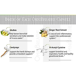Asthma Relief,Bronchial Health,Lung Cleanse and Detox by OmniBreathe,30-Day Respiratory Wellness Supplement,Naturally Reduce Cough & Clear Mucus/Phlegm for Smokers in 24H,60 Veg Capsules(Read Reviews)