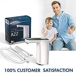 HotFrost Electric Water Bottle Pump - Water Dispenser for 5 Gallon Bottle - Food-Grade Materials, Chrome-Plated Spout, Silicone Tubing - Low Noise, 1 Cup Option, Pours 4 to 5 Jugs Per Charge