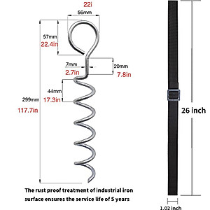4-Pc Pack Spiral Stakes Heavy Duty Anchor Kit for Trampoline Steel Stakes Anchor Kit for Trampolines, Tents, tarps, Canopies,car Ports,Dog tie Out and etc Bonus Tie Down Straps 4-Pc Pack(Silver)