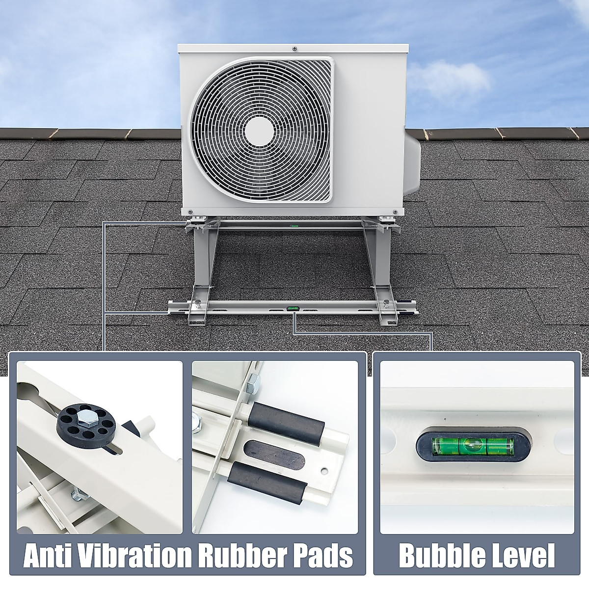 Flamorrow Rooftop Mini Split Mount Bracket, Adjustable Roof Support Bracket for Ductless Mini Split Air Conditioner Condenser & Heat Pump, Holds Up to 300 lbs, 9,000 BTU to 24,000 BTU