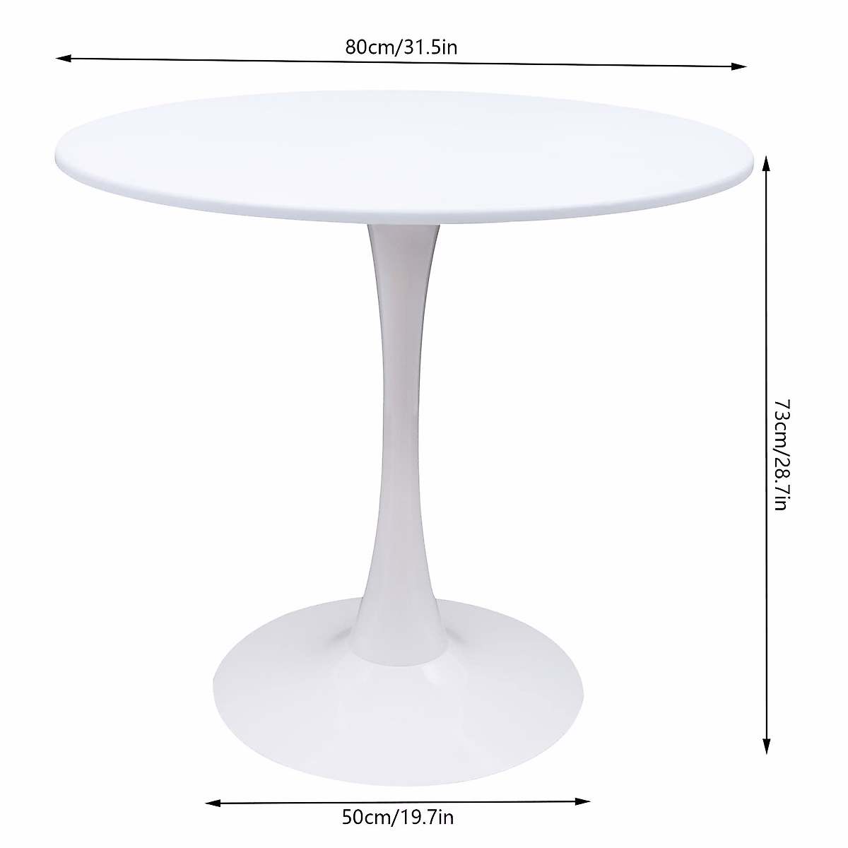31.5" White Round Dining Table, Sturdy Table with Pedestal Base Modern Round Table for Home Office Living Room Kitchen Leisure, Load up to 165.35LB