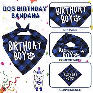Dog Birthday Party Supplies Birthday Boy Girl Cake Bandana Triangle Scarf Clothes Shirt Cute Hat, Bow Tie Collar with 0-8 Numbers for Dog Puppy 1st Birthday Outfit (Elegant Style)