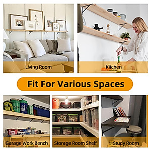 Shelf Brackets 12 x 8 inch, 6 Pack Wall Shelf Brackets with 90 Degree Triangle, Black Metal Shelf Brackets, Shelves L Brackets(300x190mm)