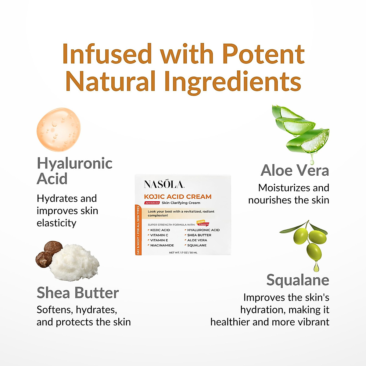 Nasola Kojic Acid Cream for Skin Clarifying, Complexion Revitalization, Radiance Boosting, Face & Body, Women & Men, Underarm & Armpit