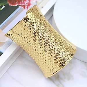 FUAHXYES 18K Gold Plating Wide Textured Cover Bangle Bracelets Exaggerated Chunky Wrist Cuff Wrap Punk Statement Opening Bracelets Fashion Jewelry Bracelet for Women