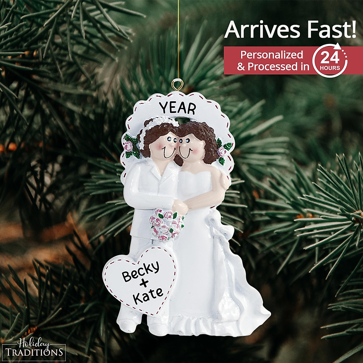 Couples Personalized Christmas Ornaments 2023 - Fast & Free 24h Customization – LGBT Lesbian Couple Wedding Christmas Decorations with Name - Comes Gift-Wrapped