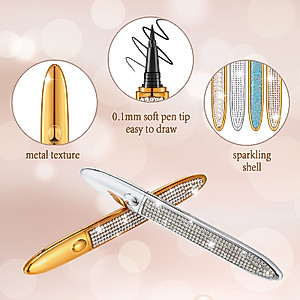 Maitys 4 Pieces Self-Adhesive Eyeliner 2 in 1 Eye Liner Pen Diamond Glitter Liquid Eyeliner No Glue No Magnetic Liquid Eyeliner Pen Waterproof Long LastingFV