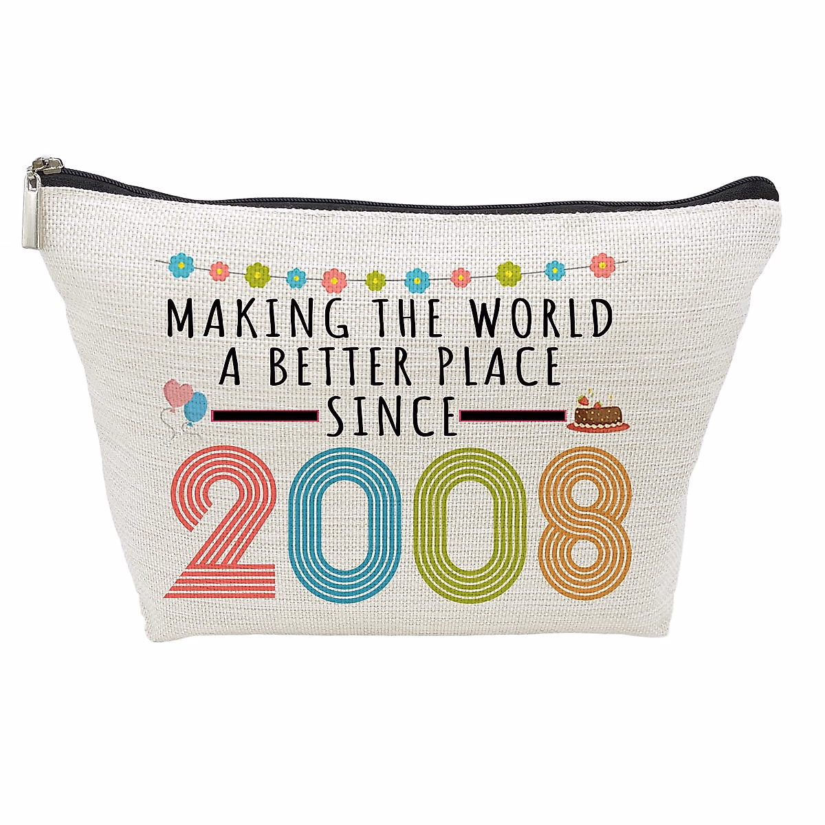 16th Birthday Gifts for Girls, Funny 16 Year Old Gift Makeup Bag, 2008 16th Birthday Makeup Bags for Her, Teens, Sister, Daughter, Niece, Granddaughter, Making The World a Better Place Since 2008