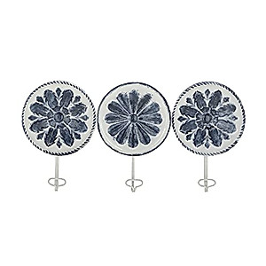 Deco 79 Contemporary Metal Floral Wall Hook 2"W x 11"H Dark Blue, White
