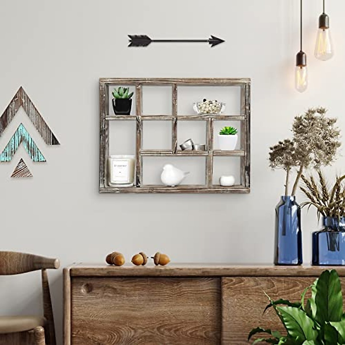 J JACKCUBE DESIGN Rustic Multi-Slot Shelf Cube Display 9 Compartment Shadow Box Wall mountable Shelf for Collection Square Freestanding Case Farmhouse Décor - MK570A (Rustic Wood)