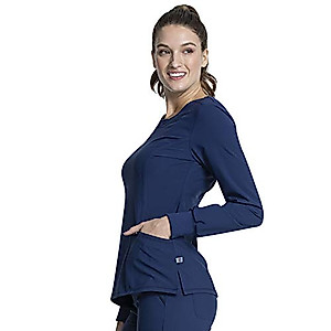 Infinity Long Sleeve Scrubs for Women, 4-Way Stretch Performance Fabric CK781A, L, Navy