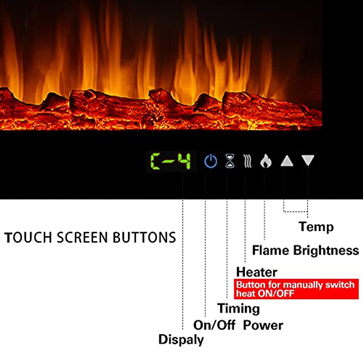 Hykolity 36 inch Electric Fireplace Inserts, 750/1500W Recessed and Wall Mounted Electric Fireplace, Electric Wall Fireplace Heater with Remote Timer, Touch Screen, Log/Crystal Hearth Options