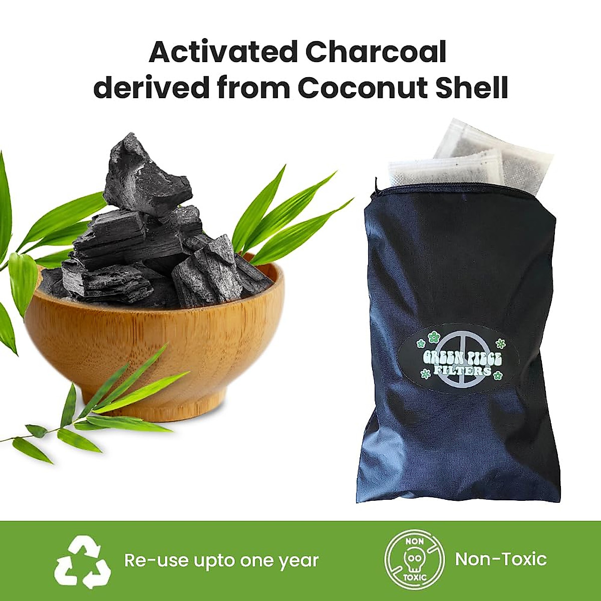 Green Piece® Pack of All Natural Baby Diaper Pail Deodorizer Activated Charcoal Air Purifier (15 Pack of Carbon Filters)