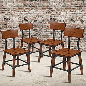 Flash Furniture Jackson 4 Pack Rustic Antique Walnut Industrial Wood Dining Chair