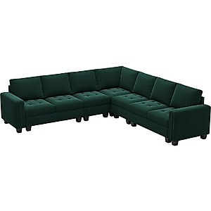 Belffin Modular Velvet Sectional L Shape Sofa Couch Oversized Convertible Sectional Sofa Couch with Reversible Chaise for Living Room Green