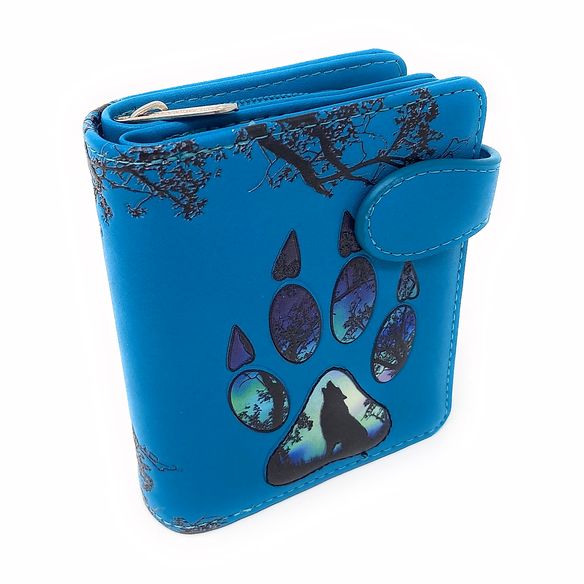 Shag Wear Wolf Paw Small Animal Wallet for Women and Teen Girls Vegan Faux Leather Light Blue 4.5"