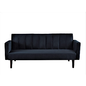 US Pride Furniture Classical Style Soft Square Arm 72’’ Wide Black Velvet Tufted Twin Size Convertible Sofa Bed with Solid Wooden Legs & High Density Foam (SB9105-9111) Sofabed