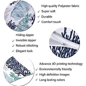 Beach Theme Body Pillow Cover,Nautical Blue Coral Ocean Marine Coastal,Long Pillow Case Protector with Zipper Decorative Soft Rectangle Bed Pillowcases for Bedroom,Couch,Home Gifts 20"x54",Teal Blue