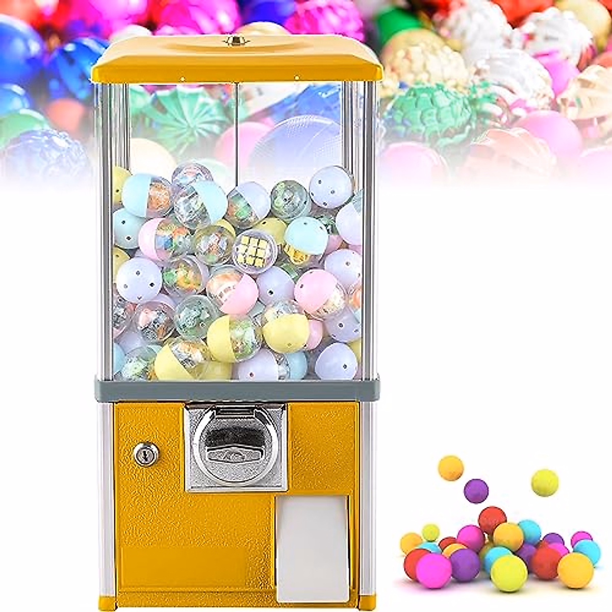 LUAND Household Coin Glue Ball Machine(Only Machine), Mechanical Candy Vending Machine with Capacity 1000 Balls 25 * 25 * 65cm, Candy Gumball Machine Prize Machine Gumball Bank