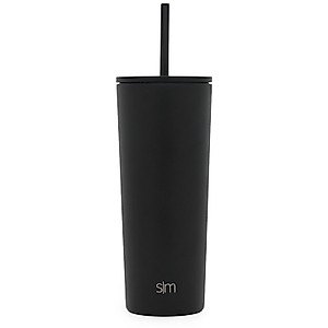 Simple Modern Insulated Tumbler with Lid and Straw | Iced Coffee Cup Reusable Stainless Steel Water Bottle Travel Mug | Spring Break Gifts For Her & Him | Classic Collection | 24oz | Midnight Black